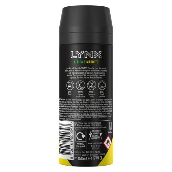 DNR AD Lynx Africa and Marmite Ltd Edition Body Spray 150ml Toiletries Superdrug