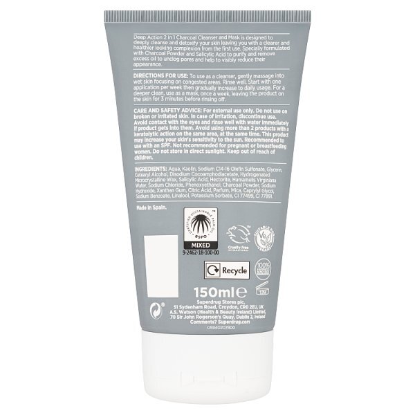 DNR Superdrug Deep Action Charcoal Cleanser 150ml | Skin | Superdrug